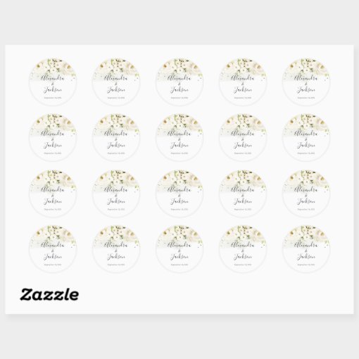 Elegant Rose & Gold Cursive Wedding Favor Classic Round Sticker | Zazzle