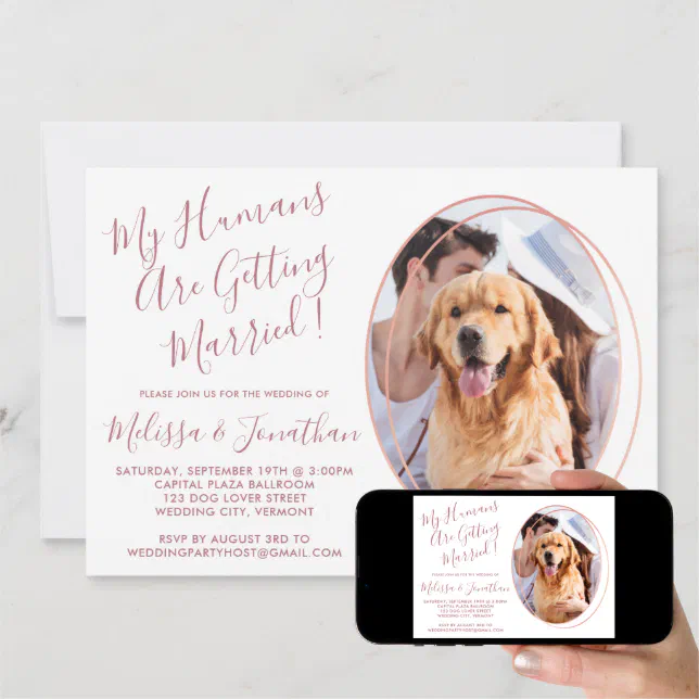 Elegant Rose Gold Custom Pet Photo Dog Wedding Invitation | Zazzle