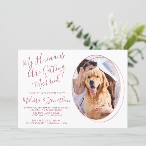 Elegant Rose Gold Custom Pet Photo Dog Wedding Invitation | Zazzle