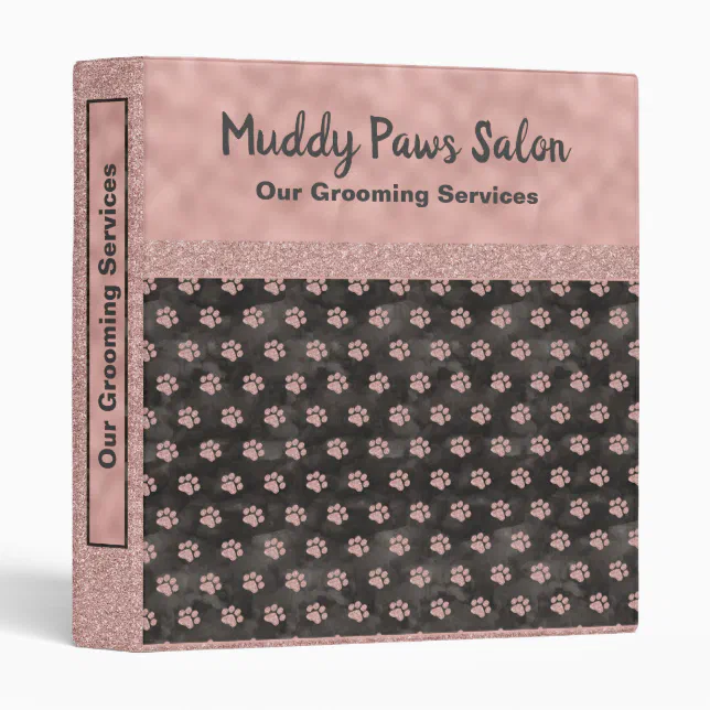 Elegant Rose Gold Dog Grooming Salon 3 Ring Binder | Zazzle