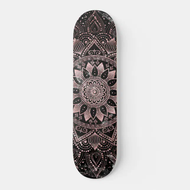 Elegant Rose Gold Dots Mandala Marble Skateboard | Zazzle