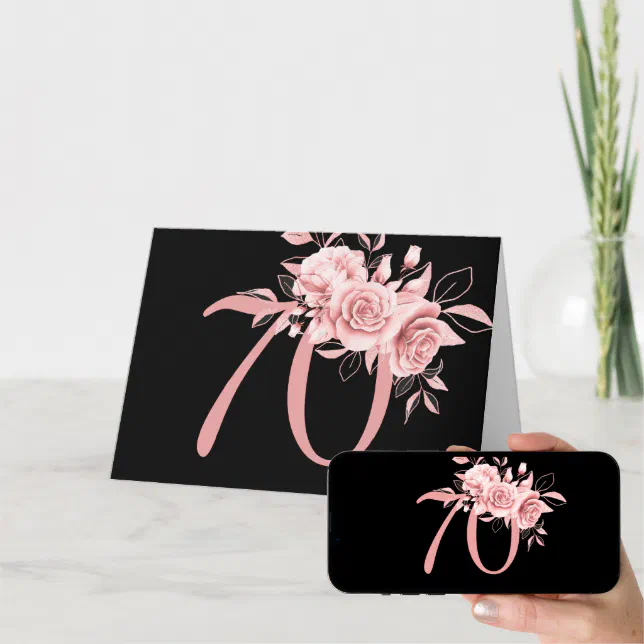 Elegant Rose Gold Floral 70th Birthday Party Card | Zazzle