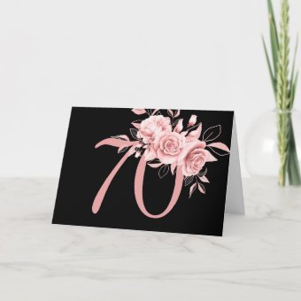 Elegant Rose Gold Floral 70th Birthday Party Card | Zazzle