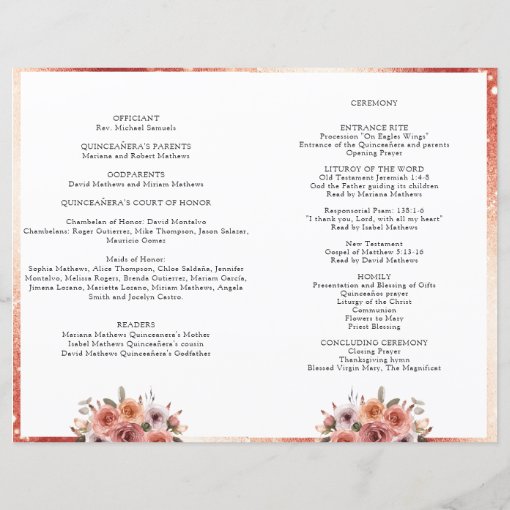 Elegant Rose Gold Floral Quinceanera Program | Zazzle