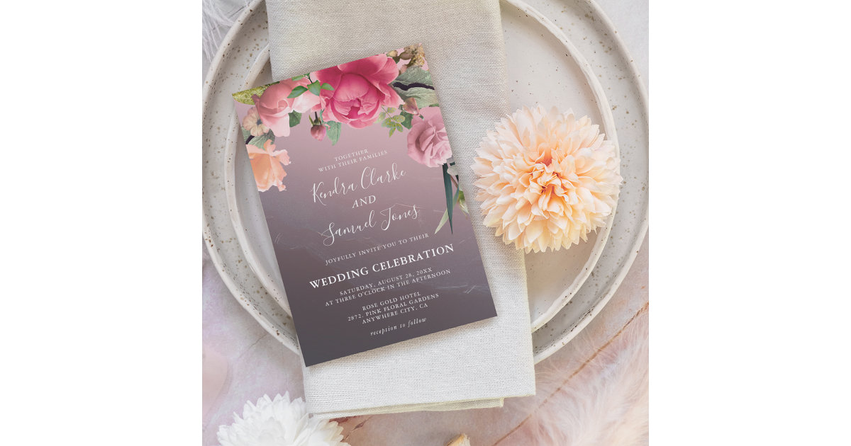 Elegant Rose Gold Floral Wedding Invitation | Zazzle
