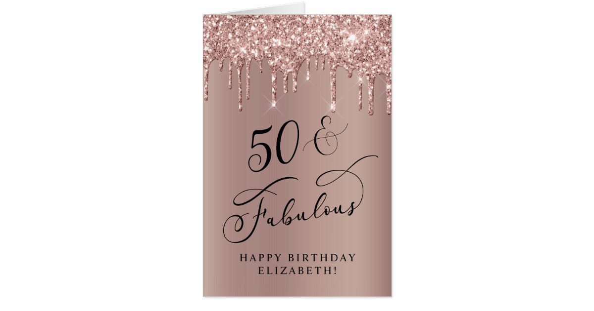 Elegant Rose Gold Glitter 50th Birthday Jumbo Card | Zazzle