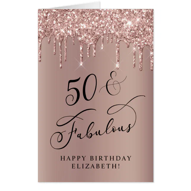Elegant Rose Gold Glitter 50th Birthday Jumbo Card | Zazzle