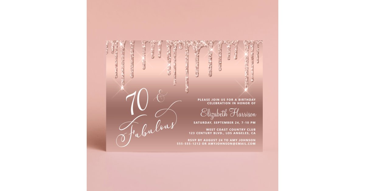 Elegant Rose Gold Glitter 70th Birthday Party Invitation Zazzle