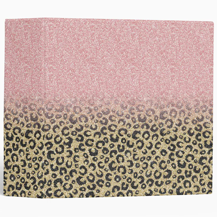 Elegant Rose Gold Glitter Black Leopard Print 3 Ring Binder | Zazzle