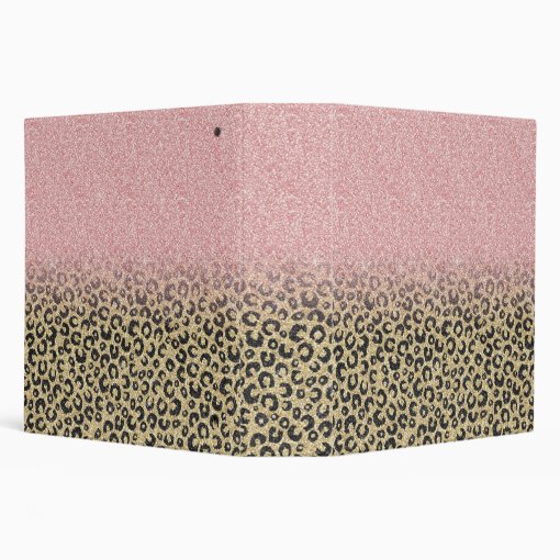 Elegant Rose Gold Glitter Black Leopard Print 3 Ring Binder | Zazzle