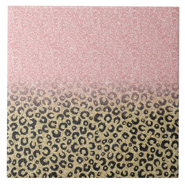 Elegant Rose Gold Glitter Black Leopard Print Ceramic Tile | Zazzle