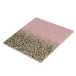 Elegant Rose Gold Glitter Black Leopard Print Ceramic Tile | Zazzle
