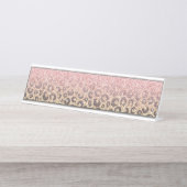 Elegant Rose Gold Glitter Black Leopard Print Desk Name Plate | Zazzle
