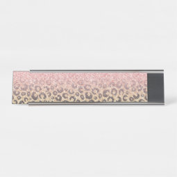Elegant Rose Gold Glitter Black Leopard Print Desk Name Plate | Zazzle