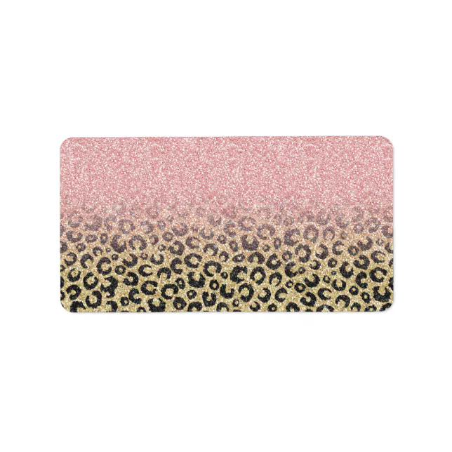 Elegant Rose Gold Glitter Black Leopard Print Label | Zazzle