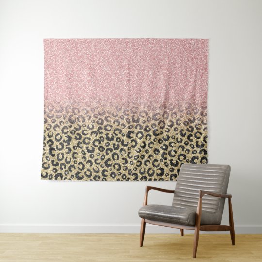 Elegant Rose Gold Glitter Black Leopard Print Tapestry | Zazzle.com