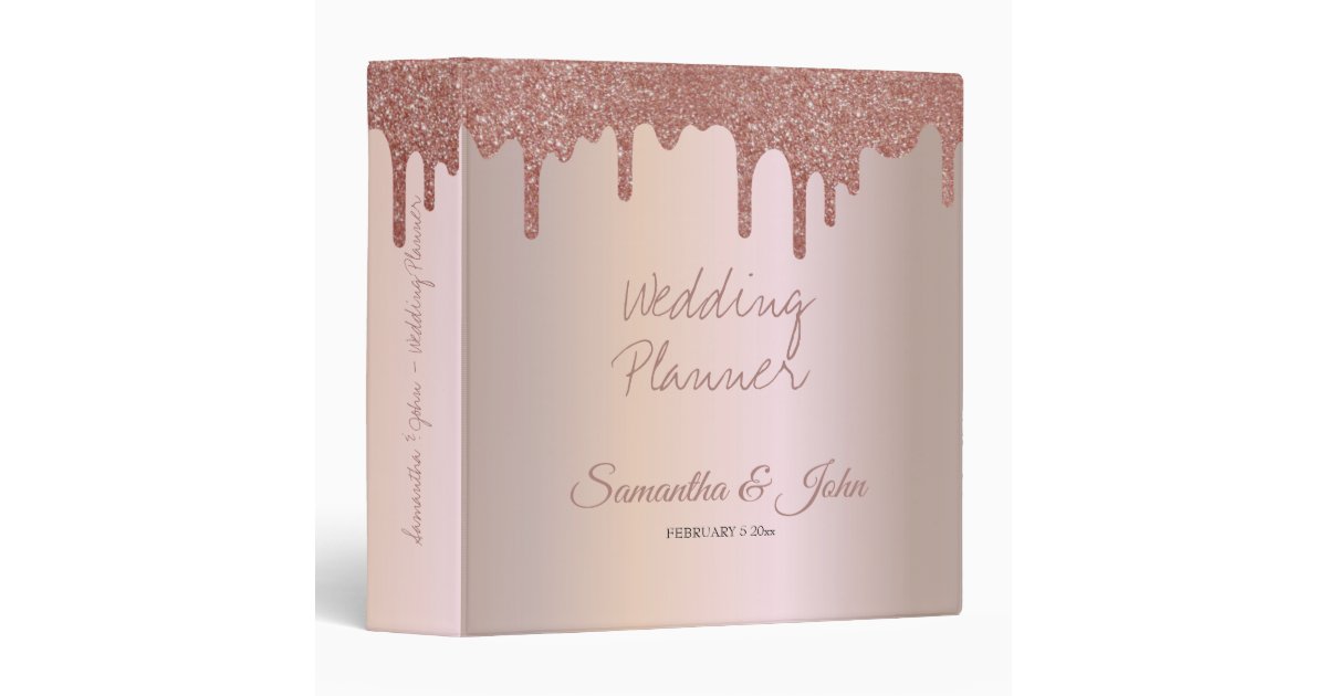 Elegant Rose Gold Glitter, Blush and Black Text 3 Ring Binder | Zazzle