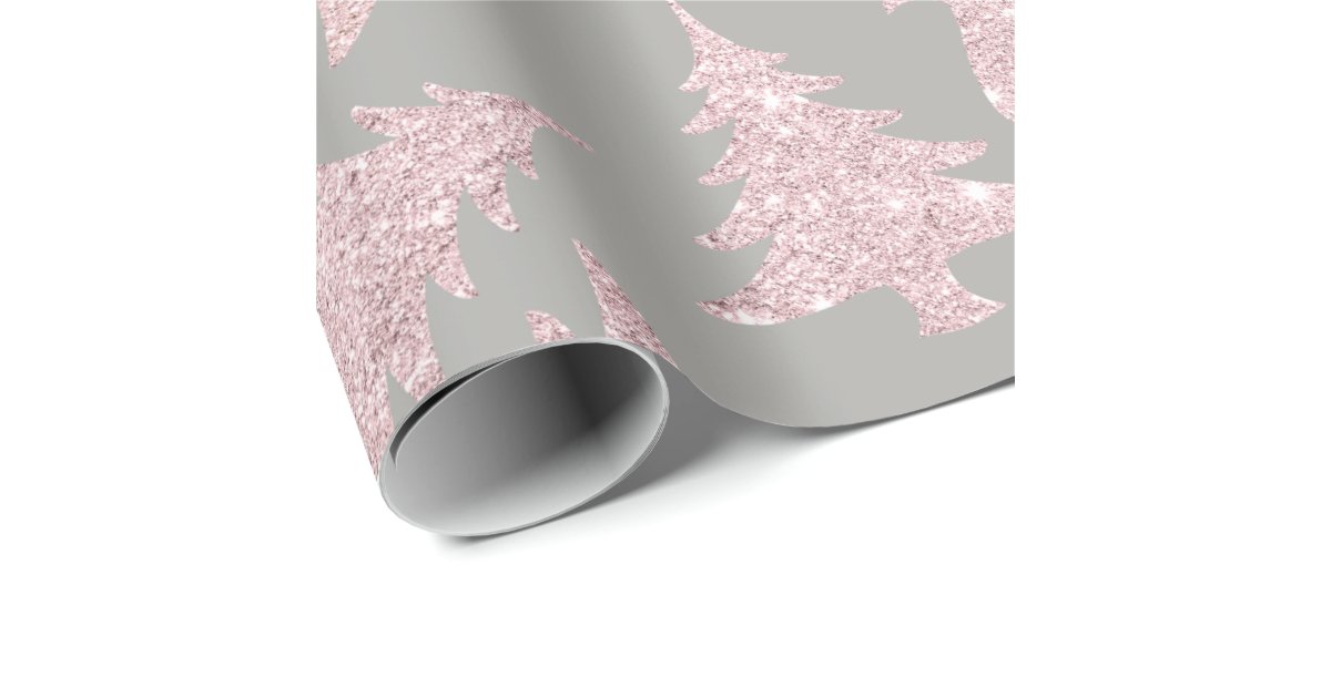 Elegant Rose Gold Glitter Christmas Tree Pattern Wrapping Paper | Zazzle