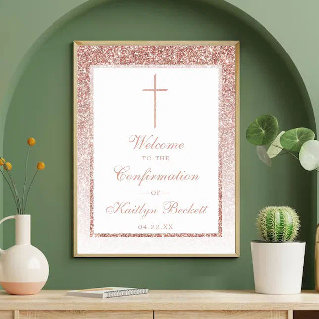 Elegant Rose Gold Glitter Confirmation Or Baptism Poster | Zazzle