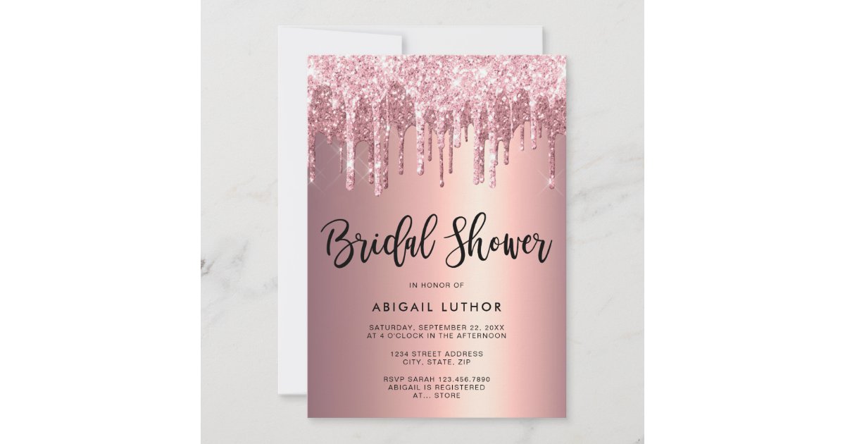 Elegant rose gold glitter drips bridal shower invi invitation | Zazzle