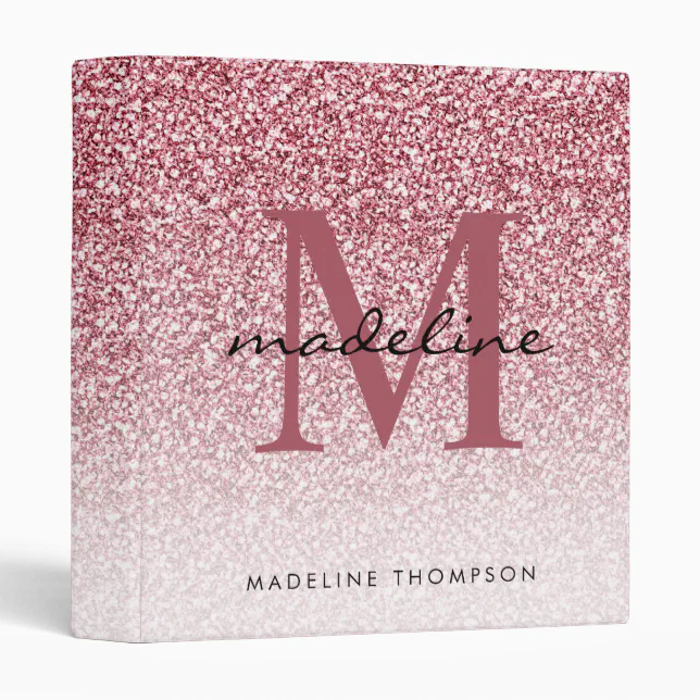 Elegant Rose Gold Glitter Girly Monogram 3 Ring Binder | Zazzle