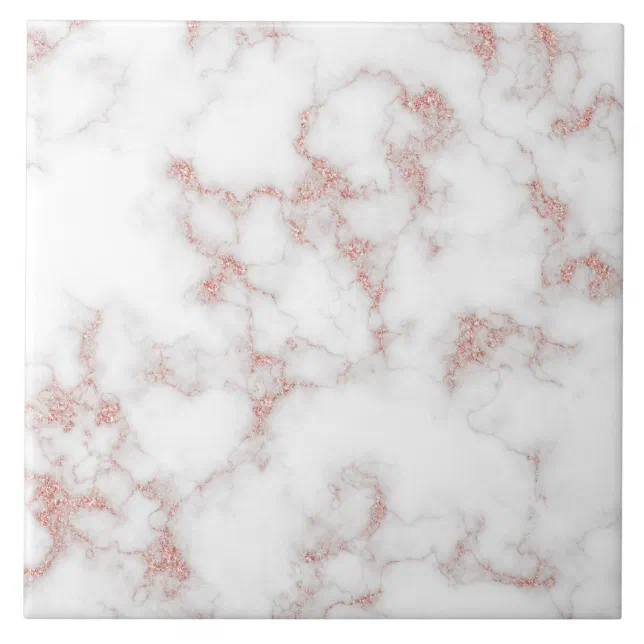 Elegant Rose Gold Glitter Marble Ceramic Tile | Zazzle