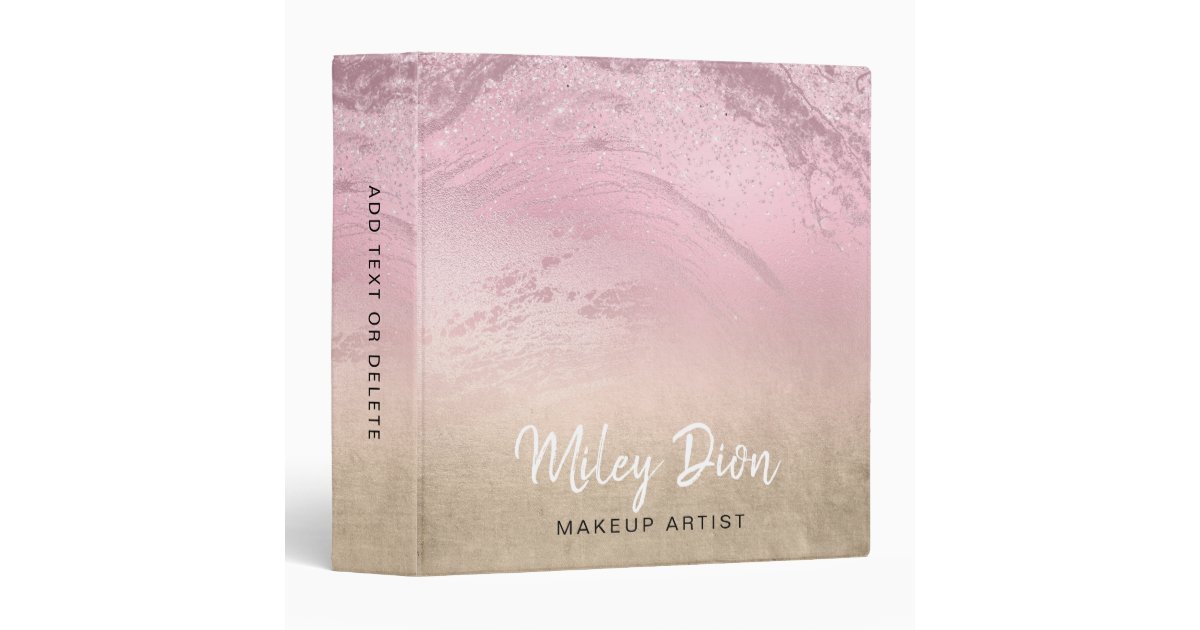 Elegant rose gold glitter marble makeup artist 3 ring binder | Zazzle