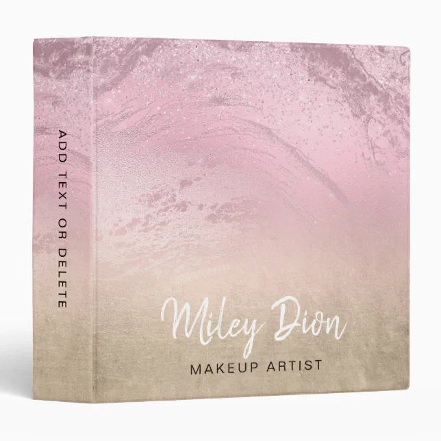 Elegant rose gold glitter marble makeup artist 3 ring binder | Zazzle