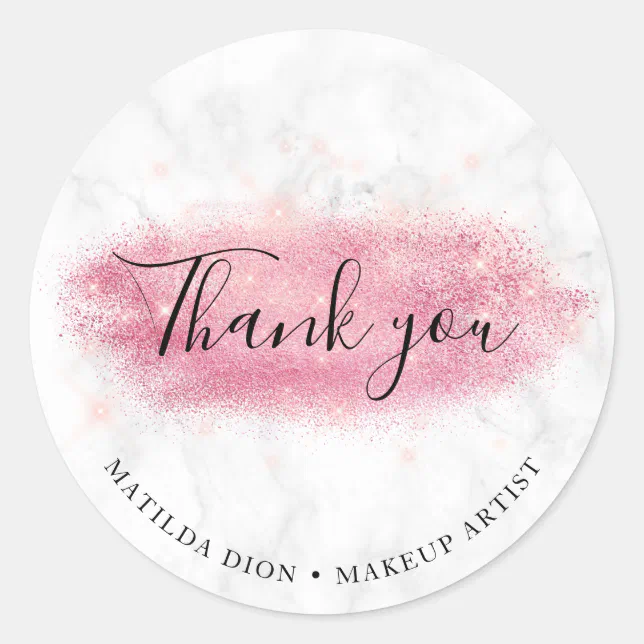 Elegant rose gold glitter marble makeup artist classic round sticker ...