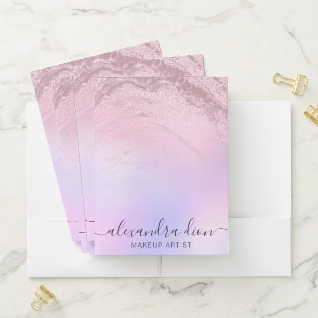 Elegant rose gold glitter marble makeup artist pocket folder | Zazzle