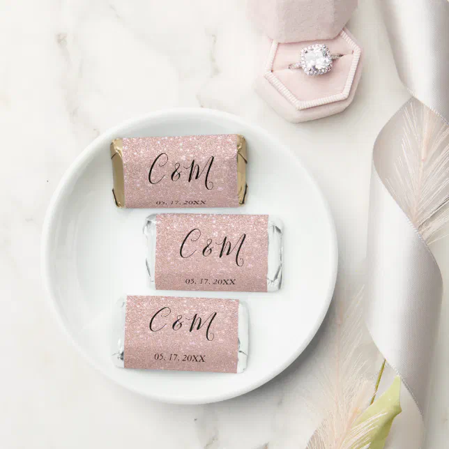 Elegant Rose Gold Glitter Monogram Wedding Hershey's Miniatures | Zazzle