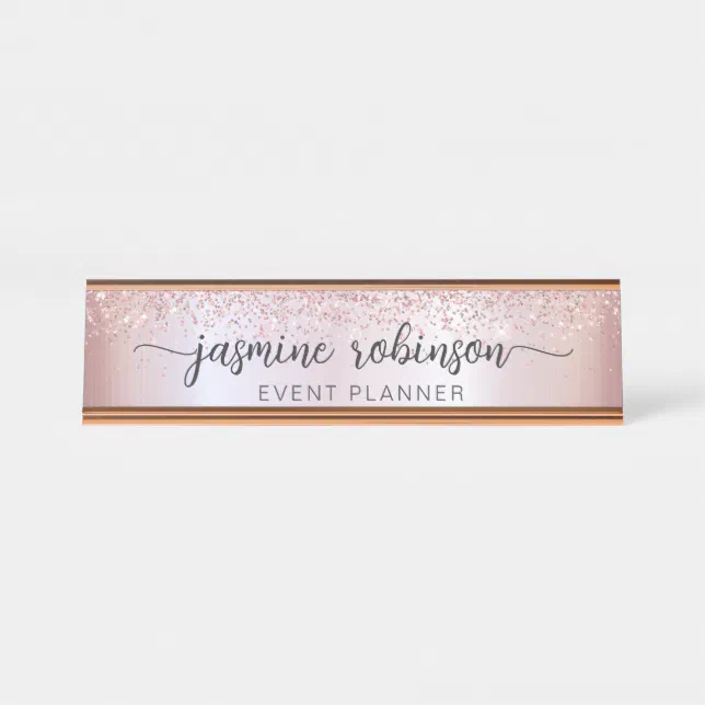 Elegant Rose Gold Glitter Professional Monogram Desk Name Plate | Zazzle
