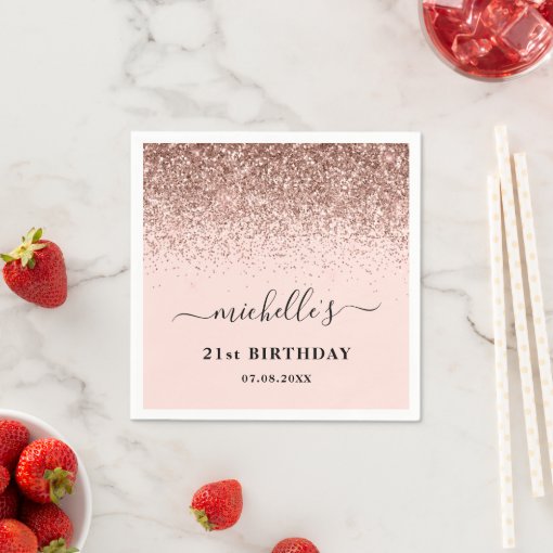 Elegant Rose Gold Glitter Sparkle 21st Birthday Napkins | Zazzle