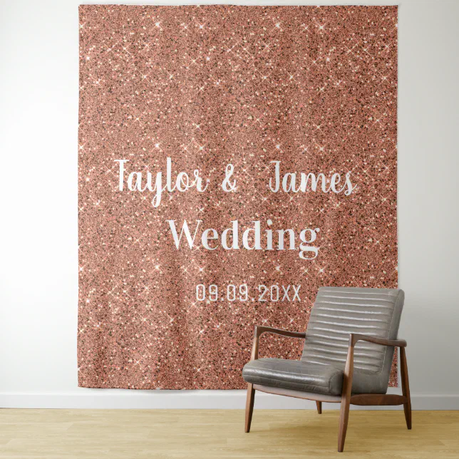 Elegant Rose Gold Glitter Wedding Backdrop | Zazzle