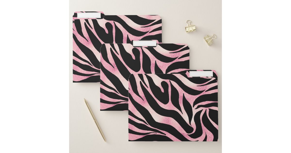 Elegant Rose Gold Glitter Zebra Black Animal Print File Folder | Zazzle