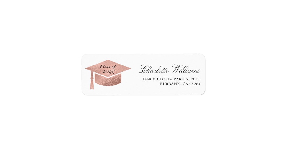 Elegant Rose Gold Graduation Return Address Label | Zazzle