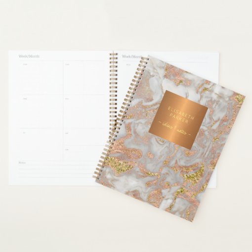 Elegant rose gold grey marble metallic copper planner | Zazzle