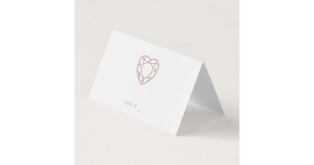 Elegant rose gold heart place cards - folded | Zazzle