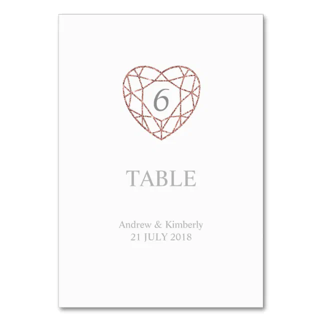 Elegant rose gold heart wedding table number | Zazzle
