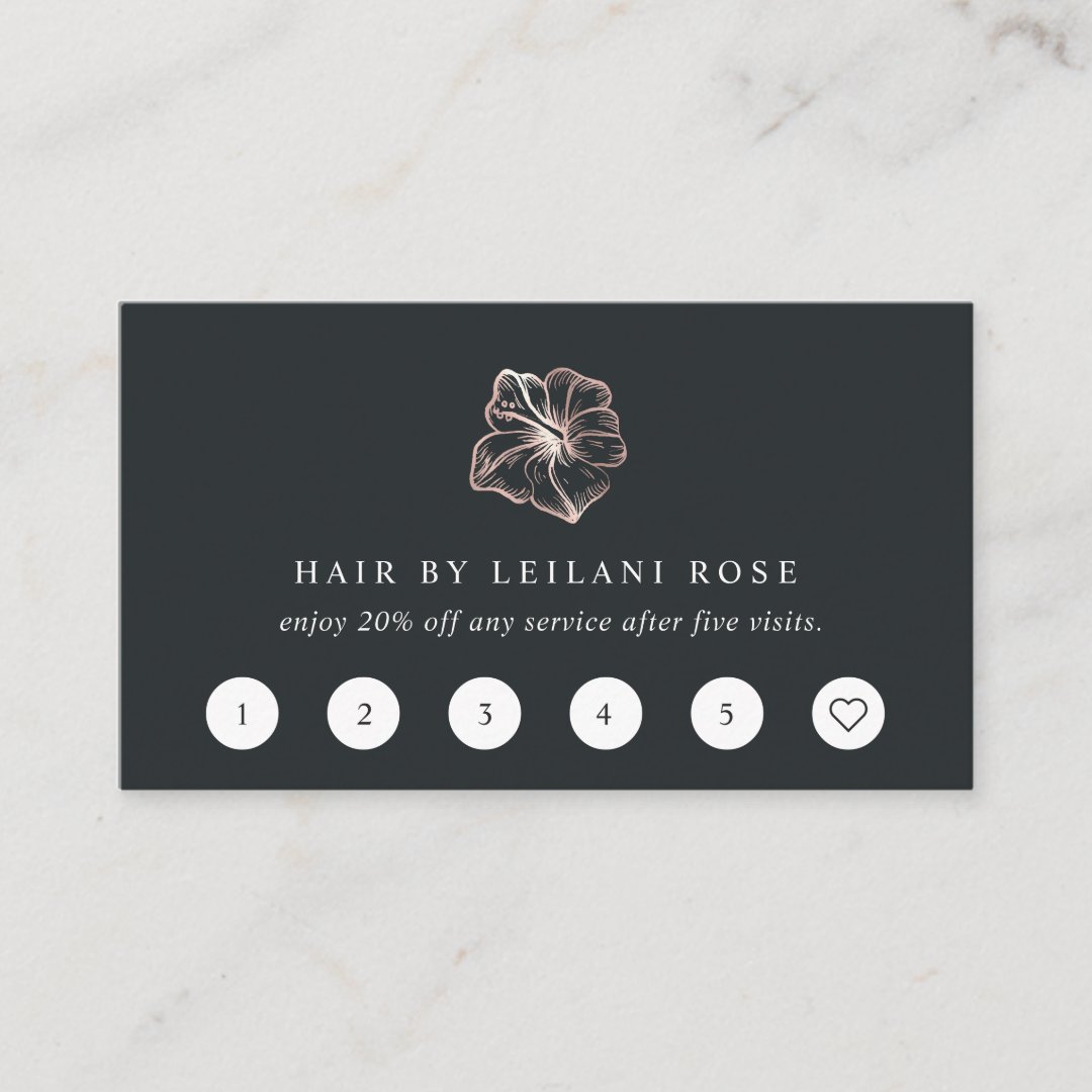 Elegant Rose Gold Hibiscus Flower Loyalty Card | Zazzle