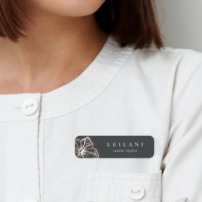 Elegant Rose Gold Hibiscus Flower Name Tag | Zazzle