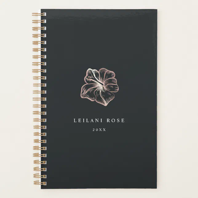 Elegant Rose Gold Hibiscus Flower Personalized Planner | Zazzle