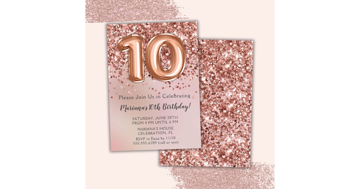 Elegant Rose Gold Kids Girl 10th Birthday Party Invitation | Zazzle
