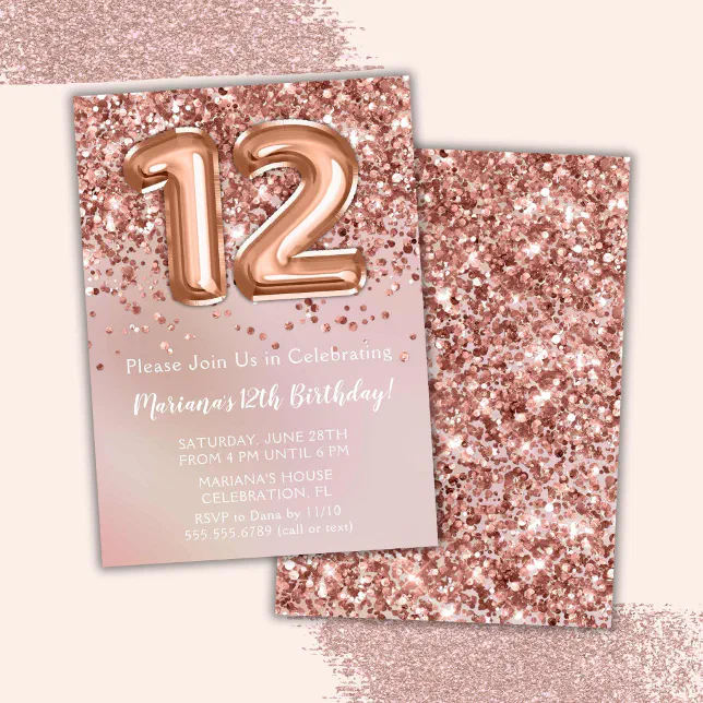 Elegant Rose Gold Kids Girl 12th Birthday Party Invitation | Zazzle