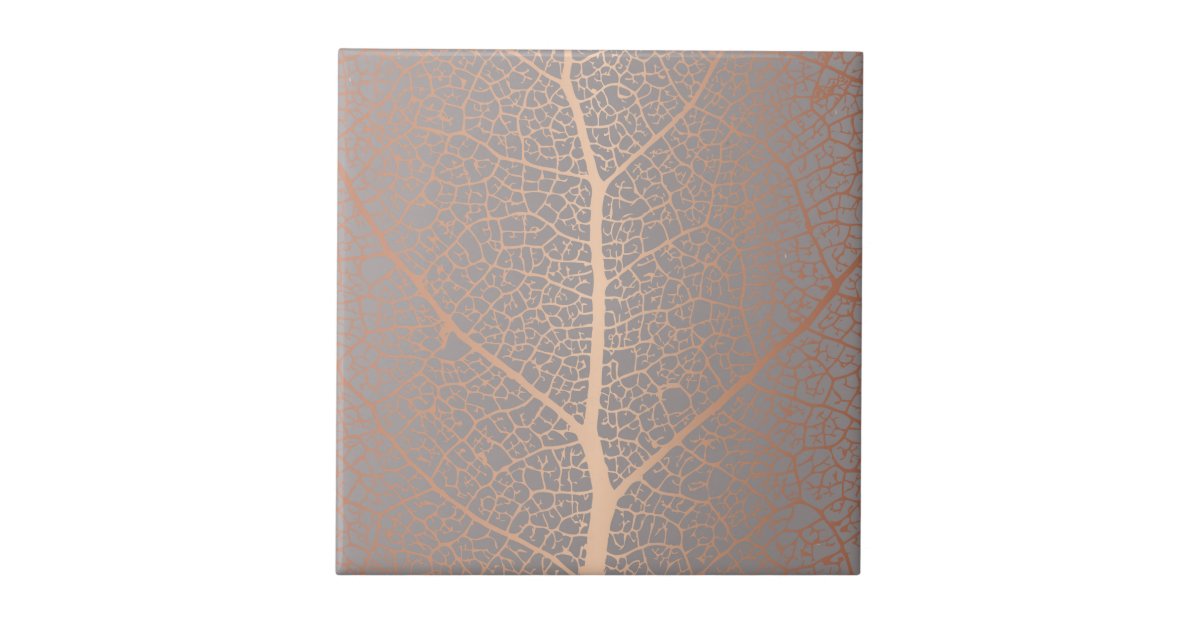 Elegant Rose Gold Leaf Tree Pattern Ceramic Tile | Zazzle