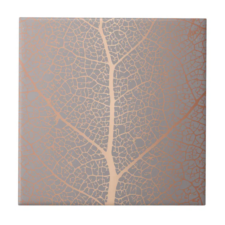 Elegant Rose Gold Leaf Tree Pattern Ceramic Tile | Zazzle