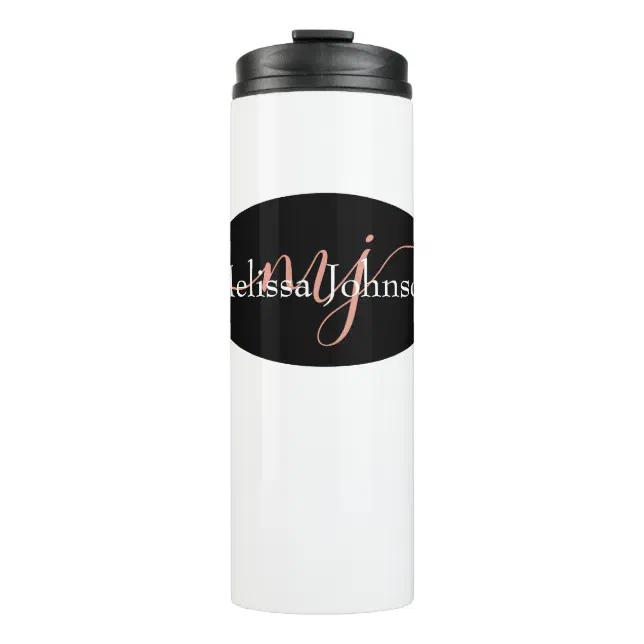 Elegant Rose Gold lettering on Black Thermal Tumbler | Zazzle