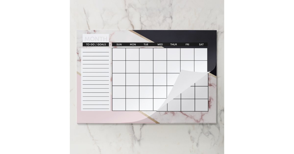 Elegant Rose Gold Marble Abstract Monthly Calendar Paper Pad | Zazzle