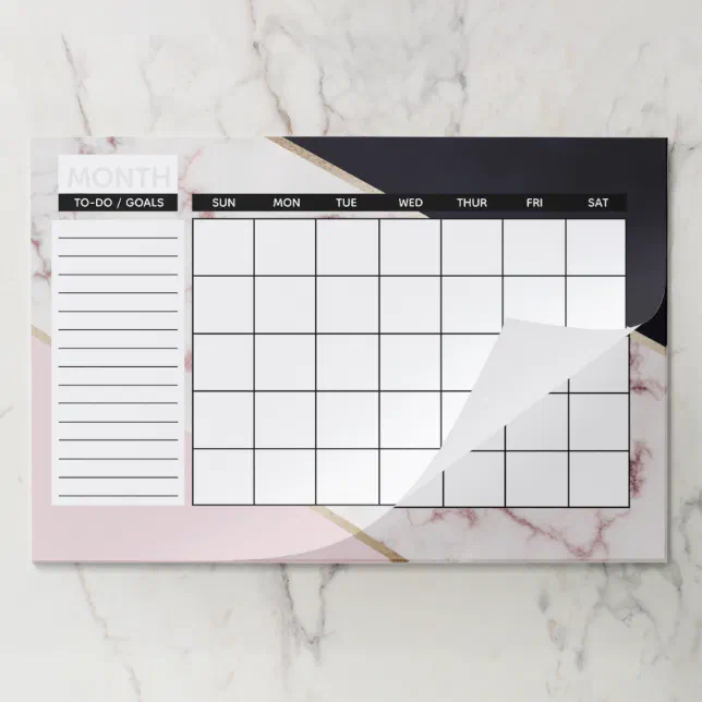 Elegant Rose Gold Marble Abstract Monthly Calendar Paper Pad | Zazzle