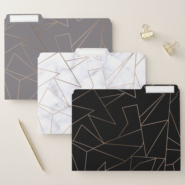 Elegant rose gold marble grey & black geometric file folder | Zazzle.com